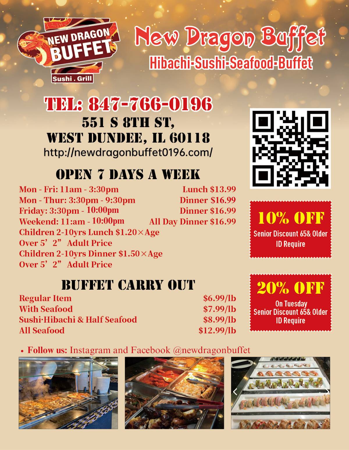 Menu at New Dragon Buffet restaurant, West Dundee