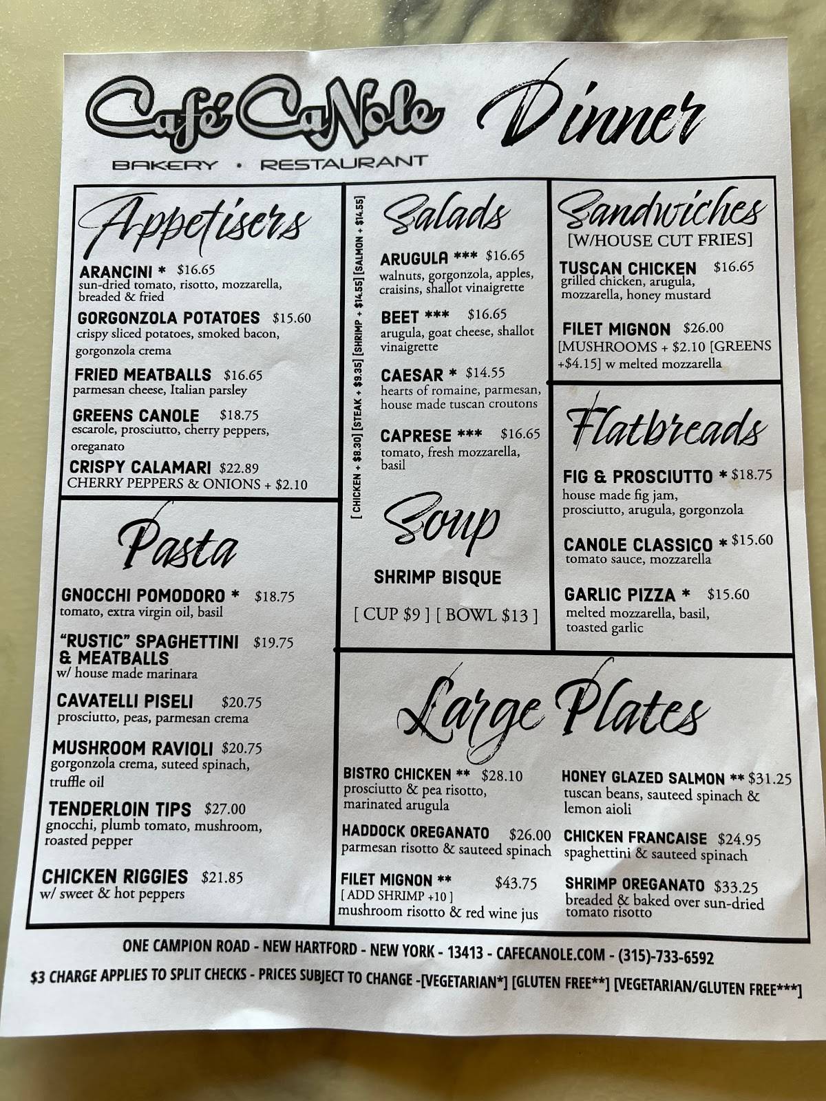 Menu at Cafe CaNole Bakery & Restaurant, New Hartford, 1 Campion Rd