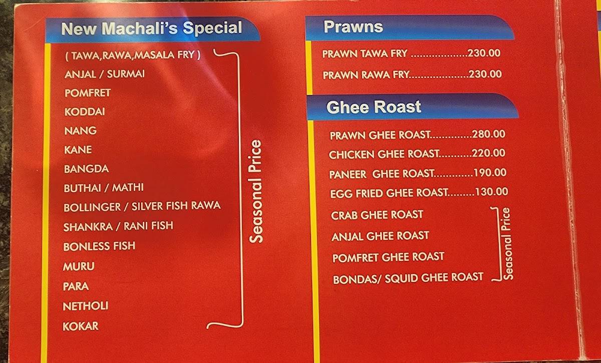 Menu at New Machali Family Restaurant, Bengaluru