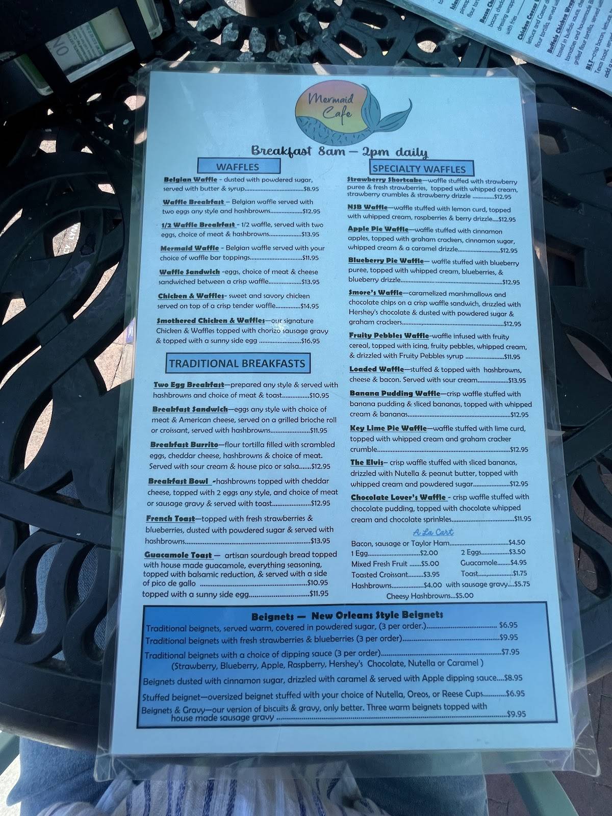 Menu at The Mermaid Cafe at Riverview, New Smyrna Beach
