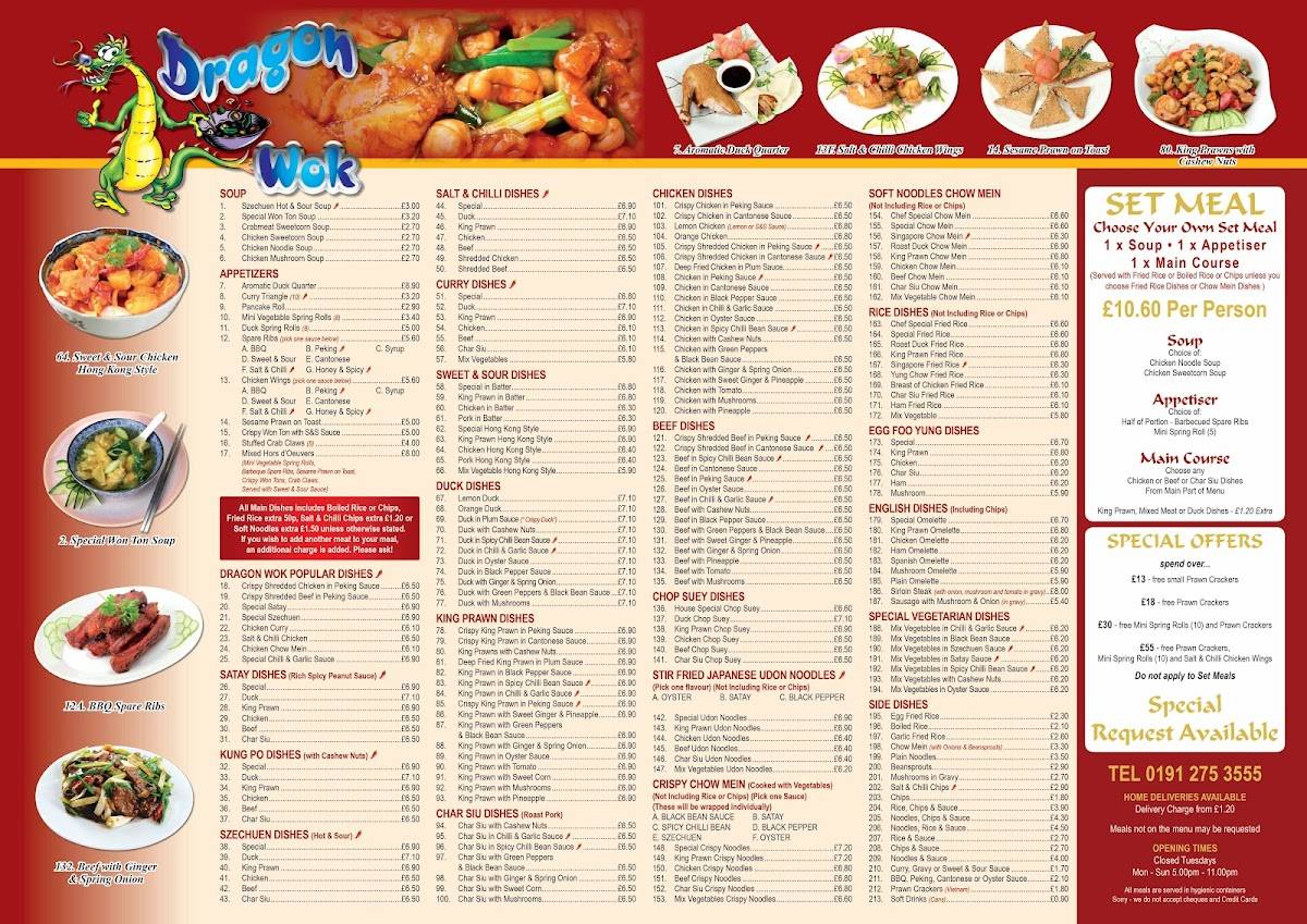 Menu at Dragon Wok, Newcastle upon Tyne