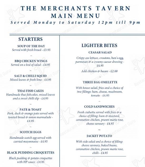 Menu at The Merchants Tavern pub & bar, Newcastle upon Tyne