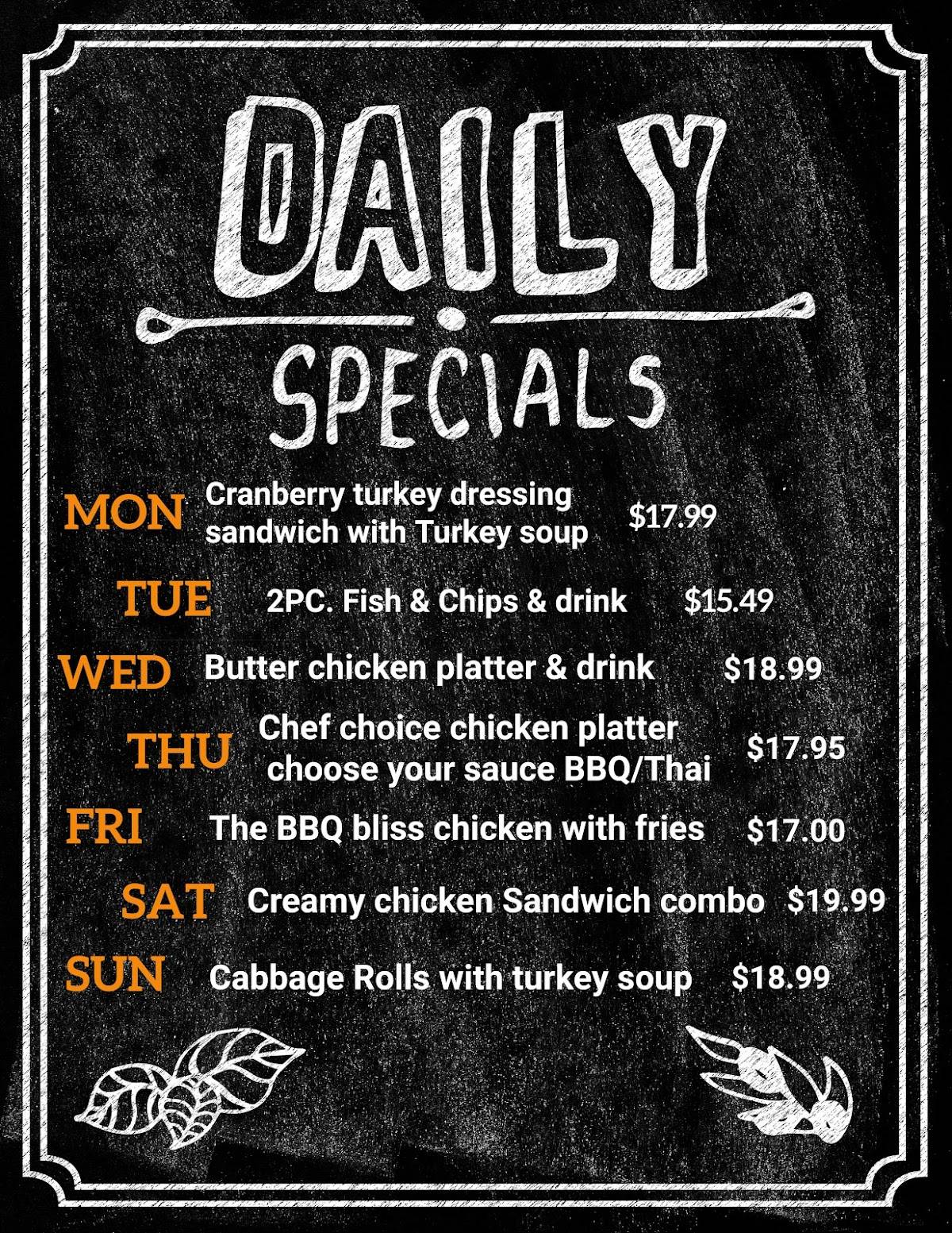 Menu at Newfoundland Comfort Food restaurant, Corner Brook, 27 Broadway