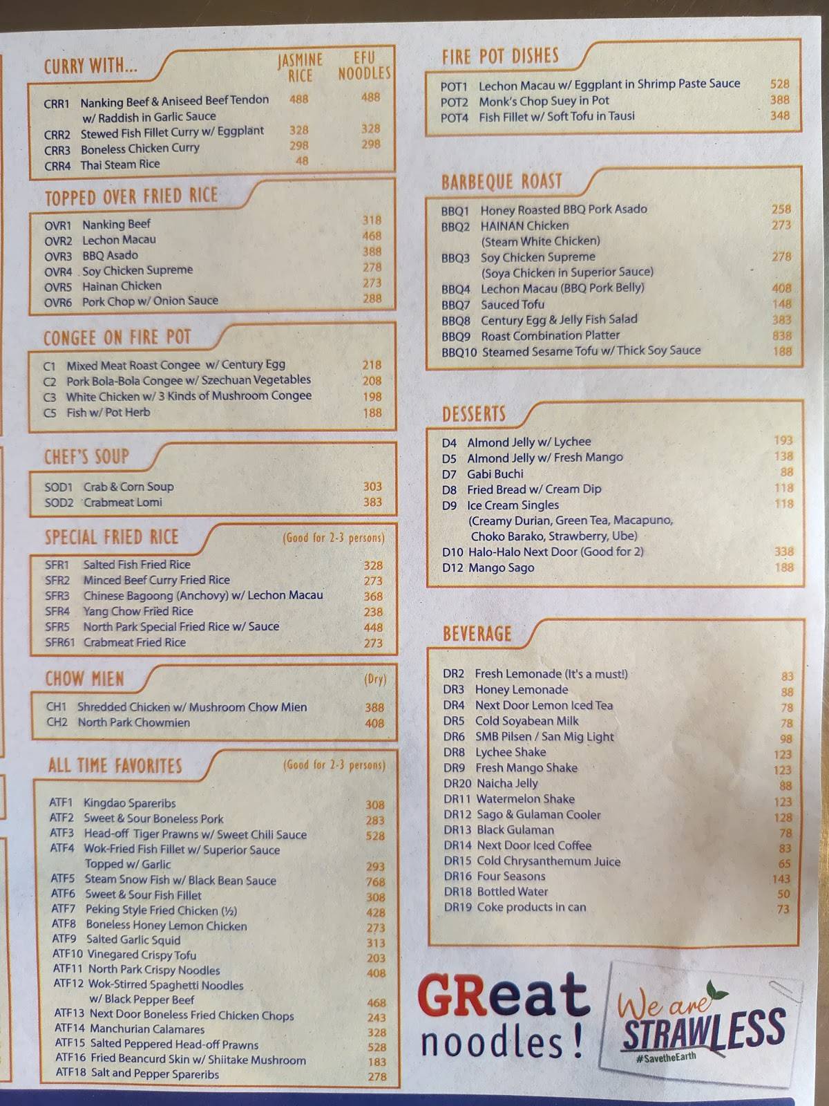 Menu at Next Door Noodles by North Park fast food, Makati, Makati Ave