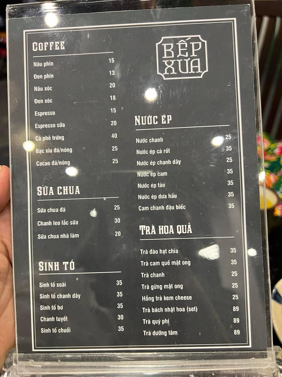 Menu at Nhà hàng bếp xưa restaurant, Đồng Hới