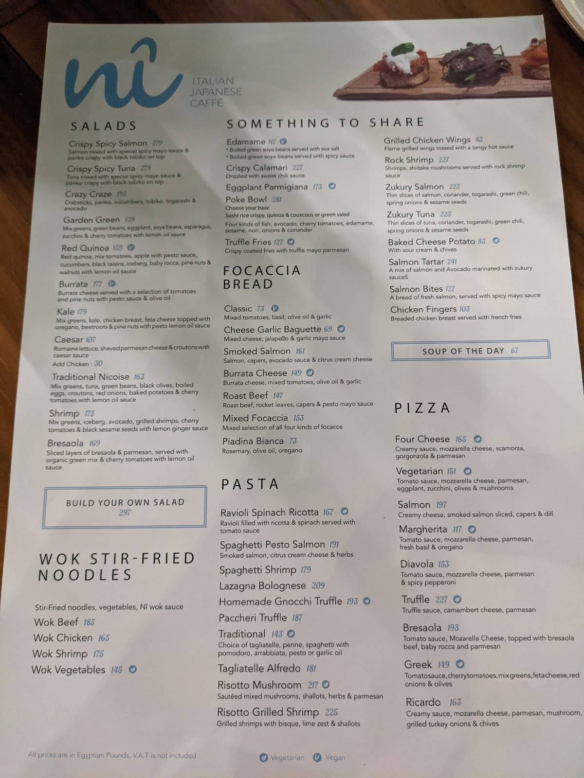 Menu at Ni Cafe, Sheikh Zayed City