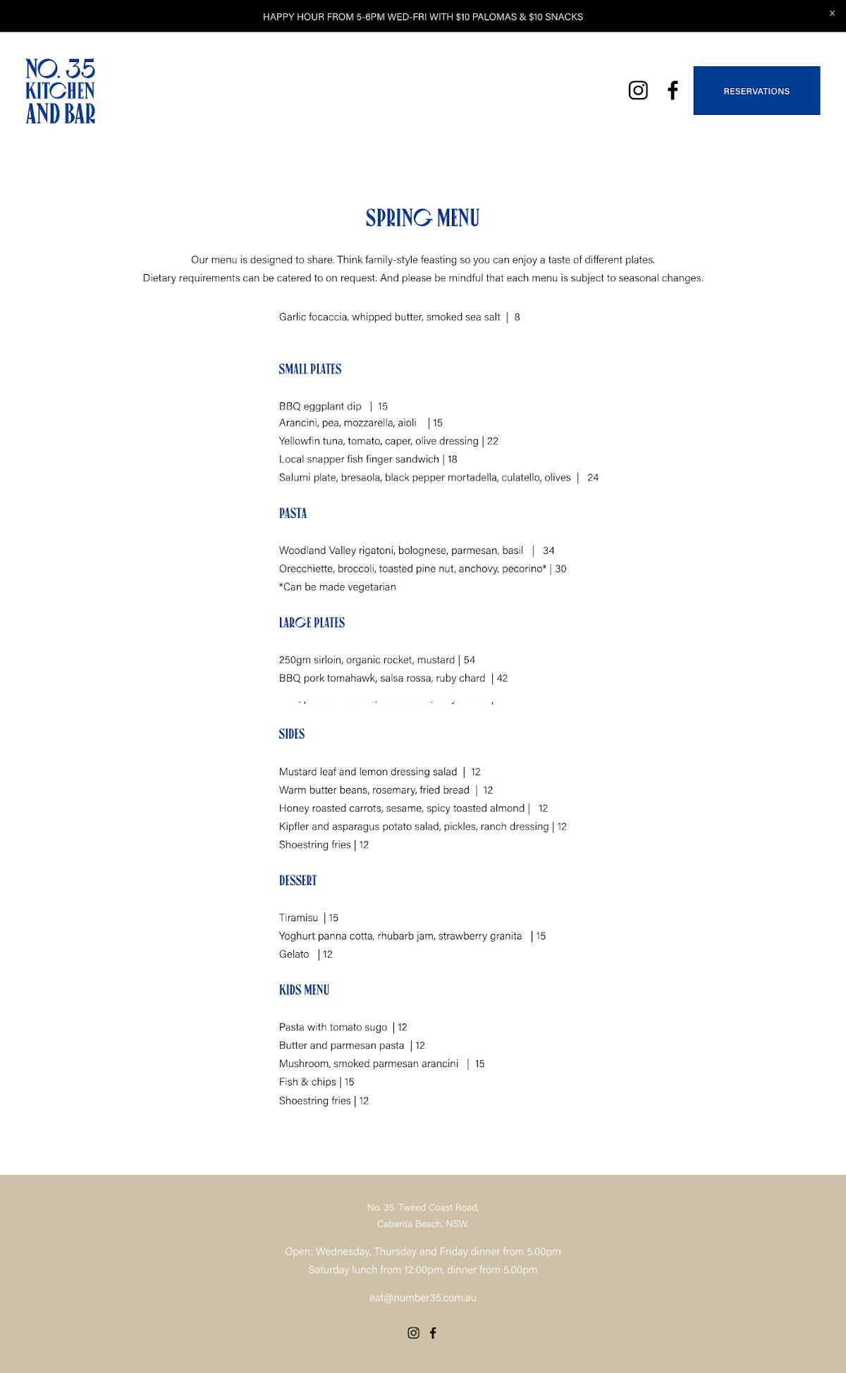 Menu at No.35 Kitchen and Bar, Bogangar