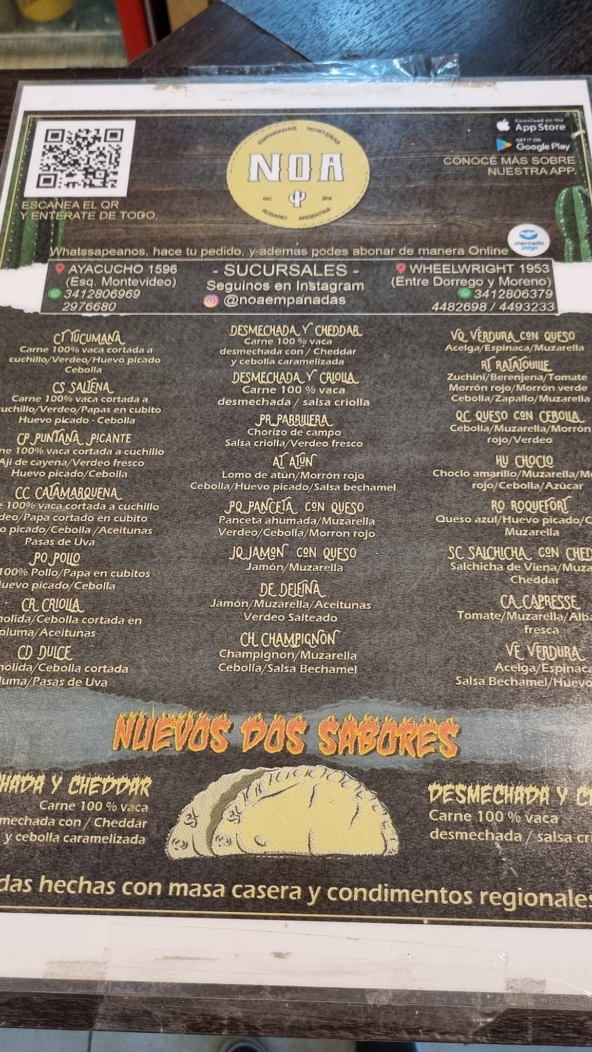 Carta del restaurante Noa Empanadas, Argentina