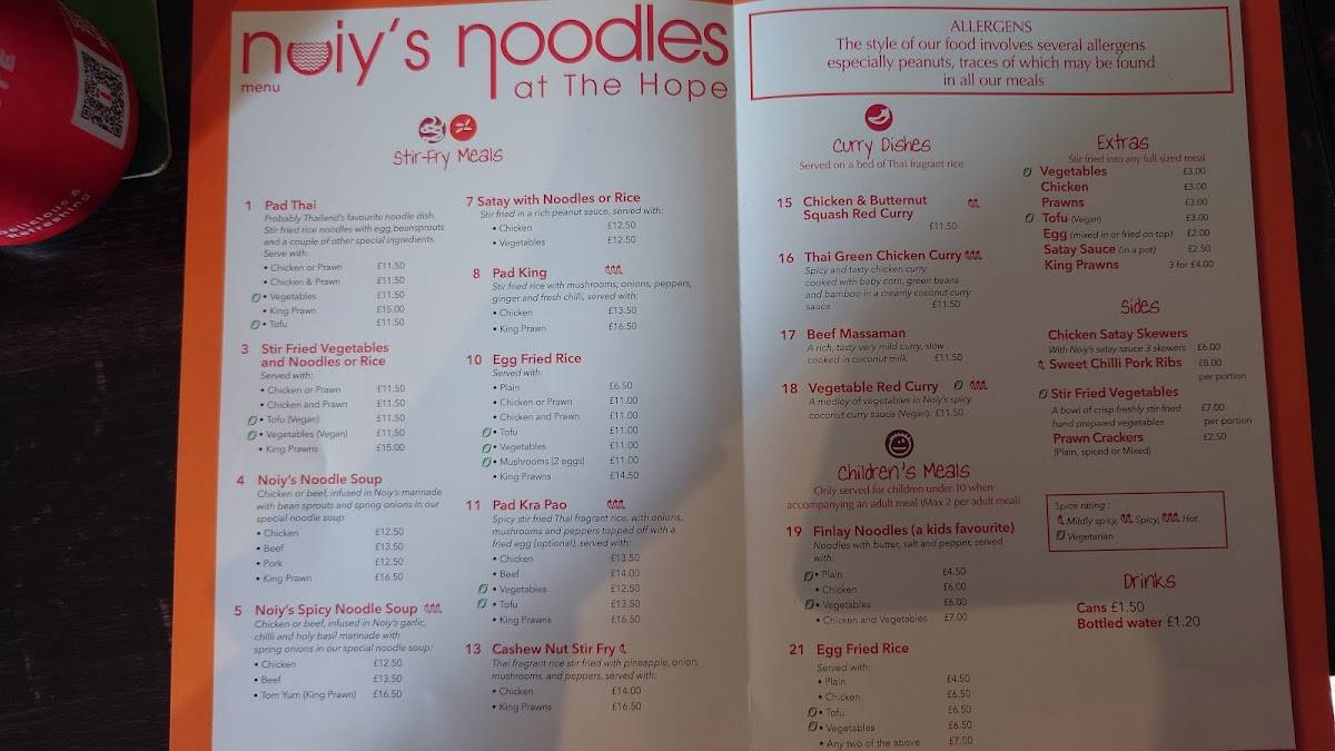Menu at Noiy's Noodles at The Hope. restaurant, Hythe, 82 Stade St