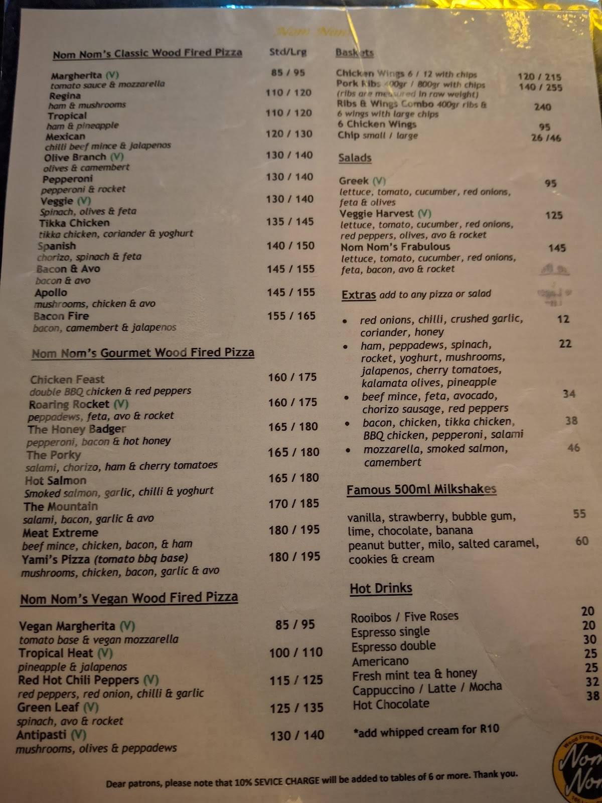 Menu at Nom Nom restaurant, Cape Town, 166 Long St