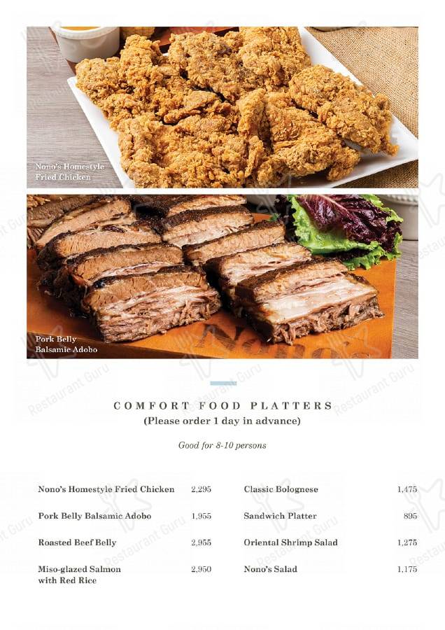 Menu at Nono’s restaurant, Taguig