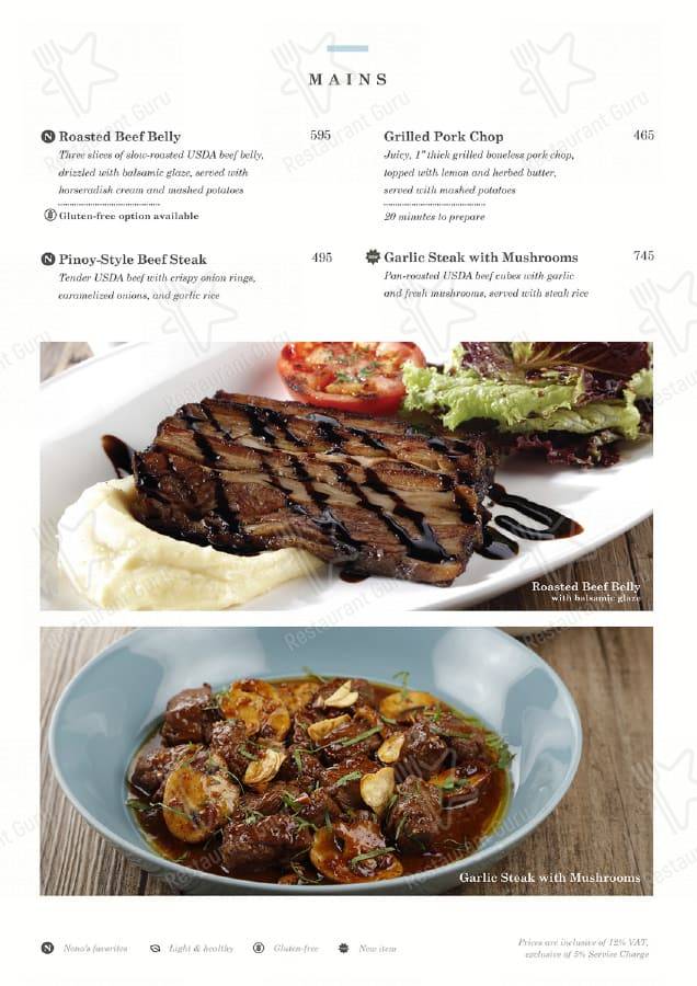 Menu at Nono’s restaurant, Taguig