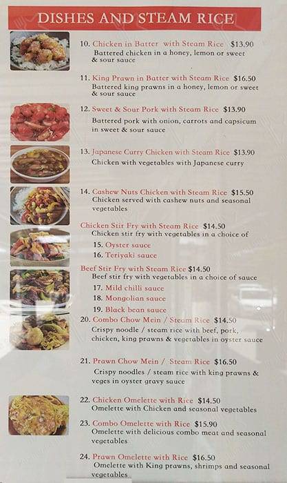 Menu at rice and noodle hut restaurant, Richlands
