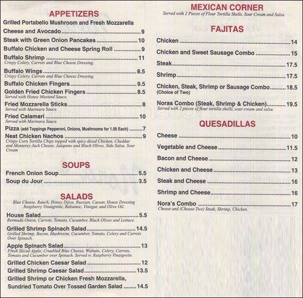 Menu at Nora's restaurant, New York City