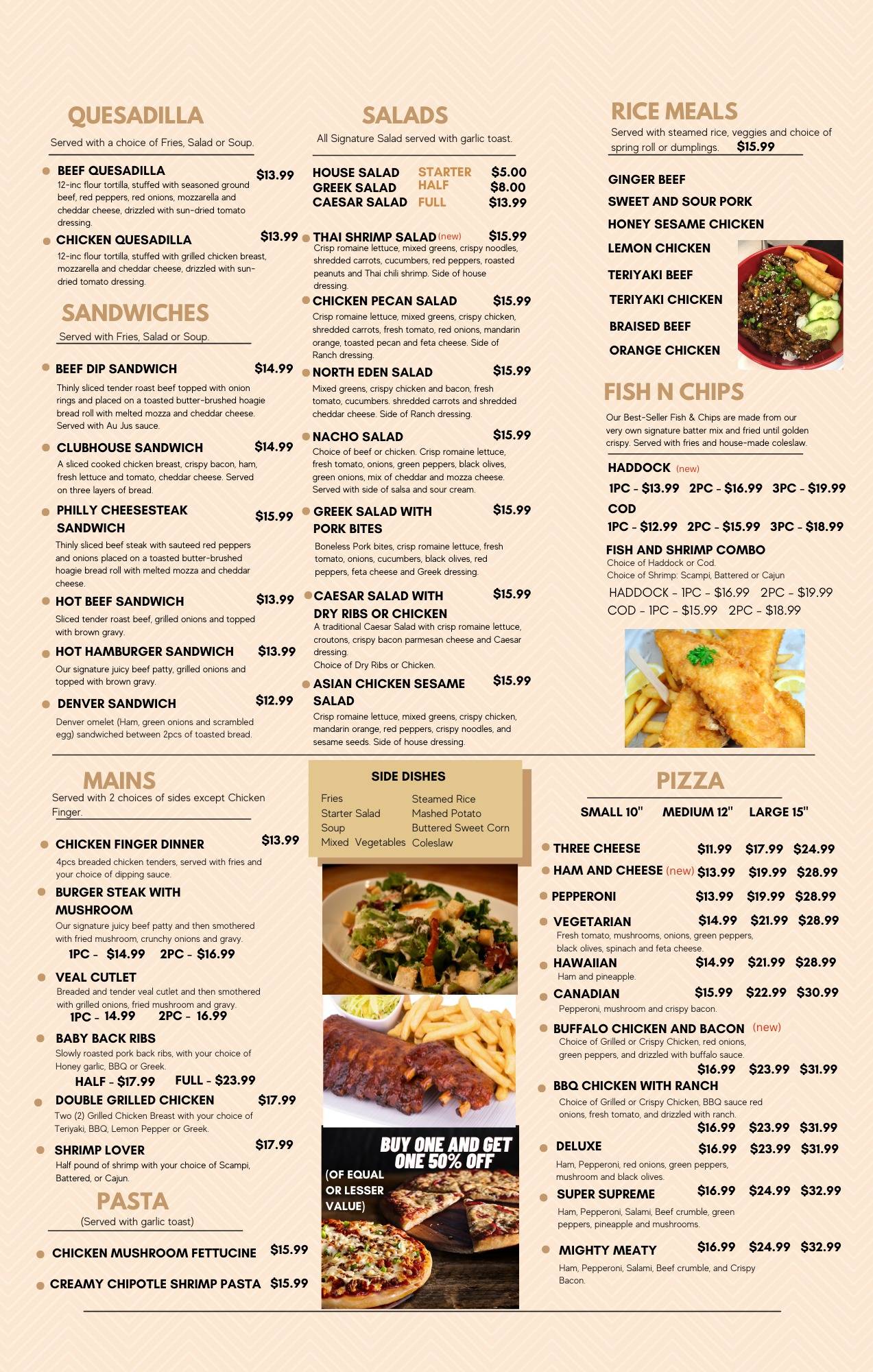 Menu at North Eden Restaurant, Midale