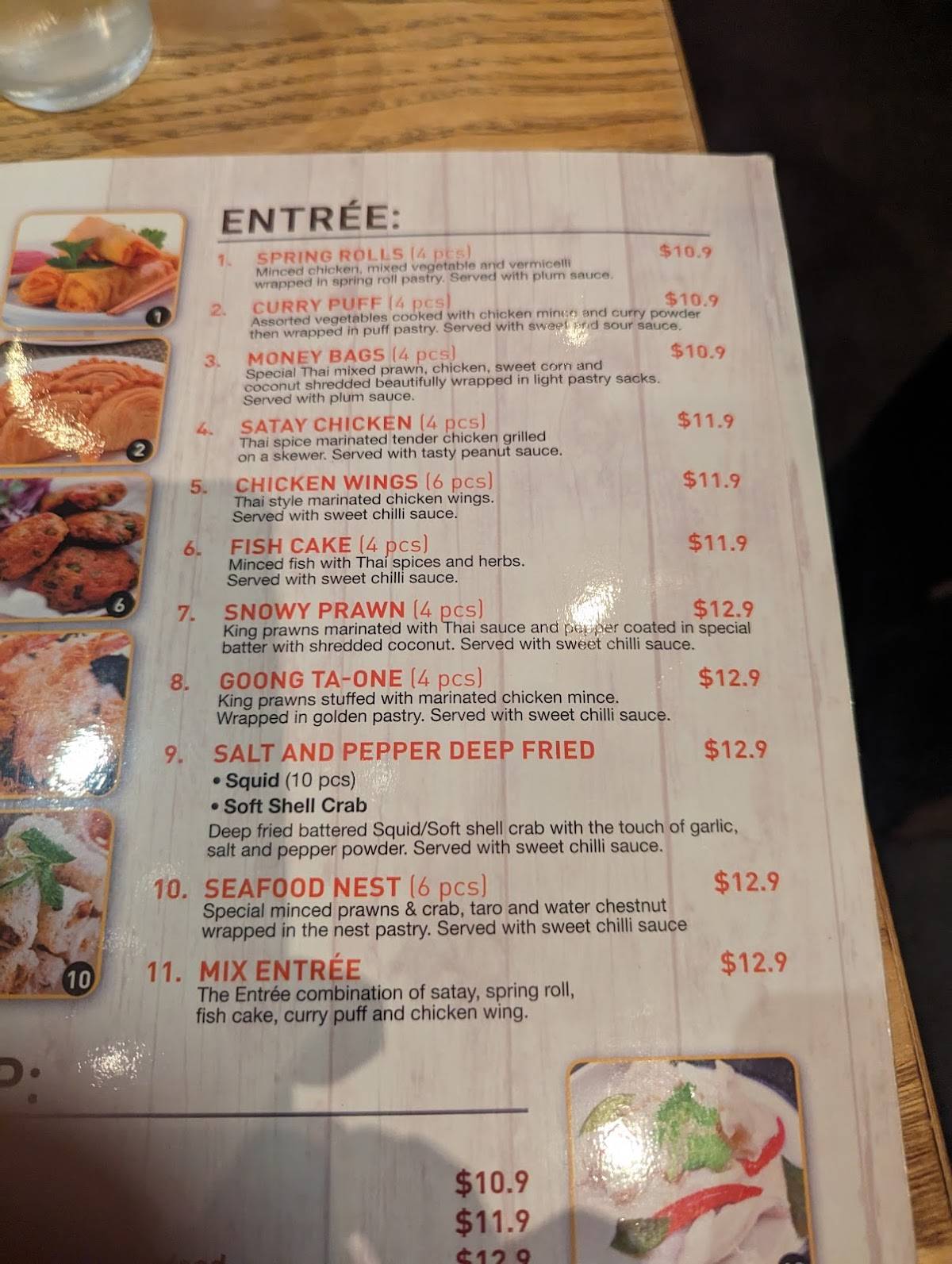 Menu at Ta One Thai restaurant, North Epping
