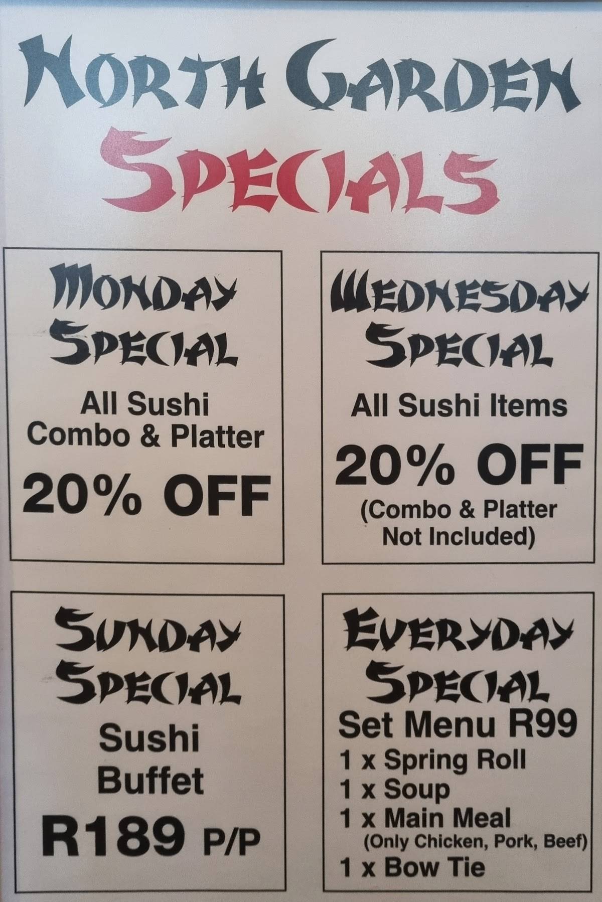 Menu at North Garden Chinese Takeaway and Sushi Bar, Randburg ...