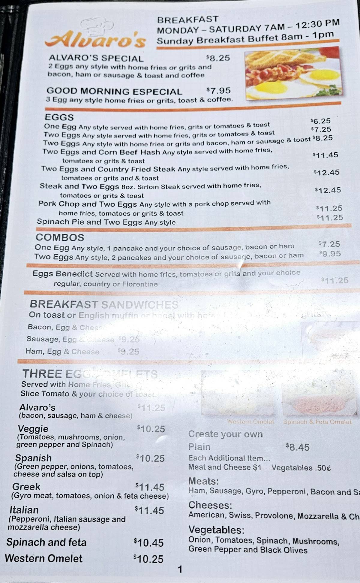 Menu at Alvaro's Family Restaurant, North Port