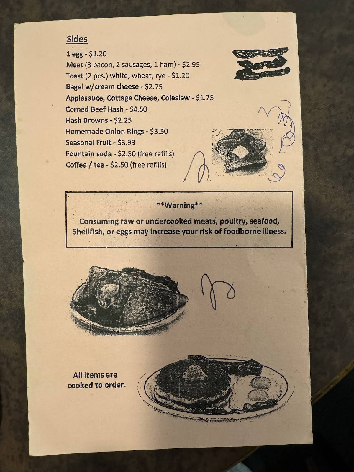 Menu at JJ's Norton Cafe, Norton