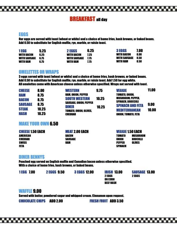 Menu at Norwood Town Square Diner restaurant, Norwood