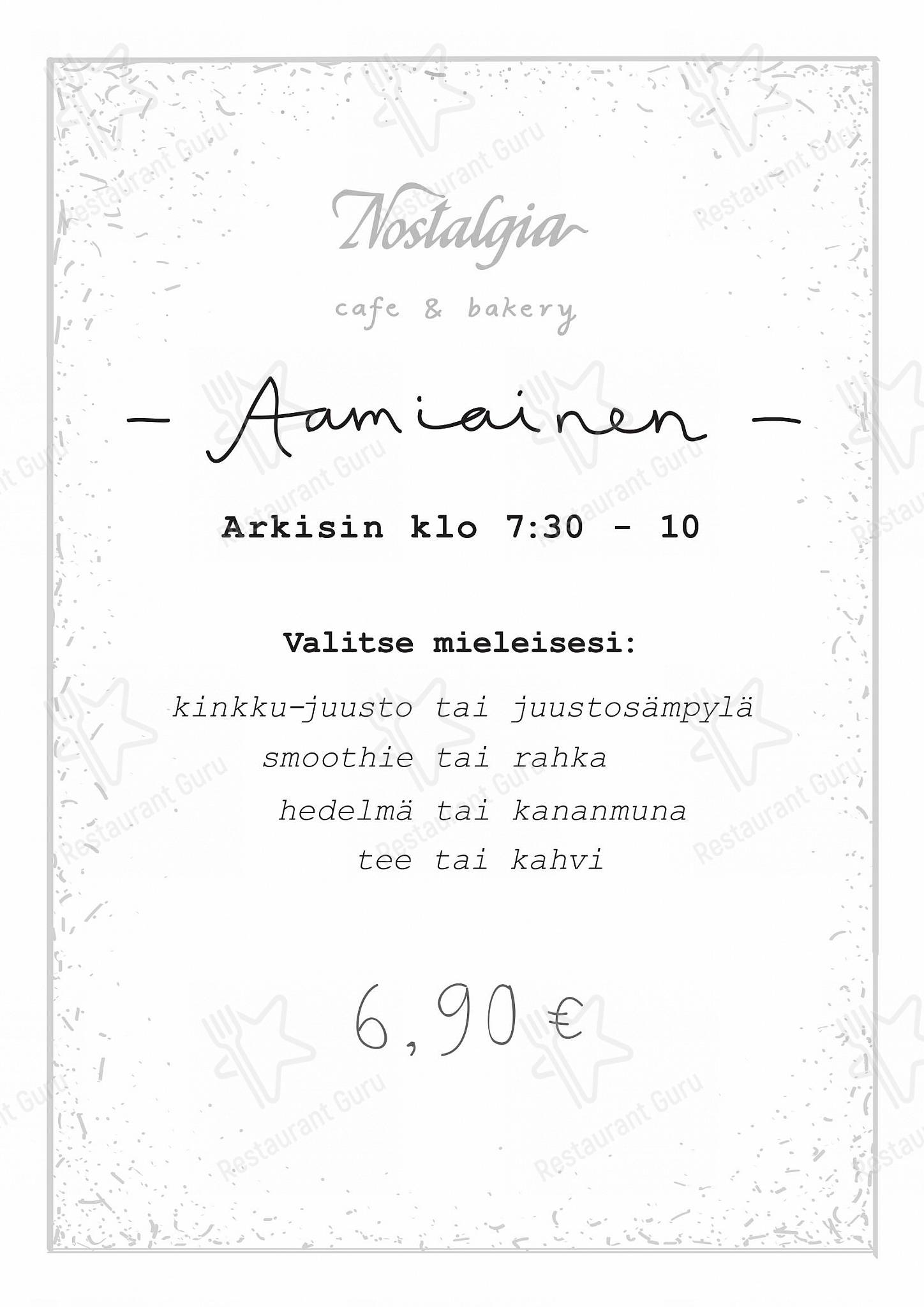 Menu at Nostalgia restaurant, Tampere