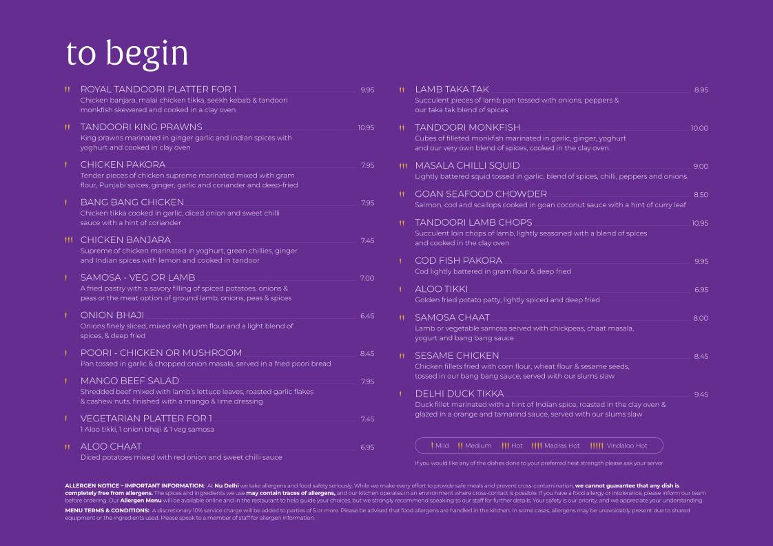 Menu at Nu Delhi Restaurant Lounge, Belfast
