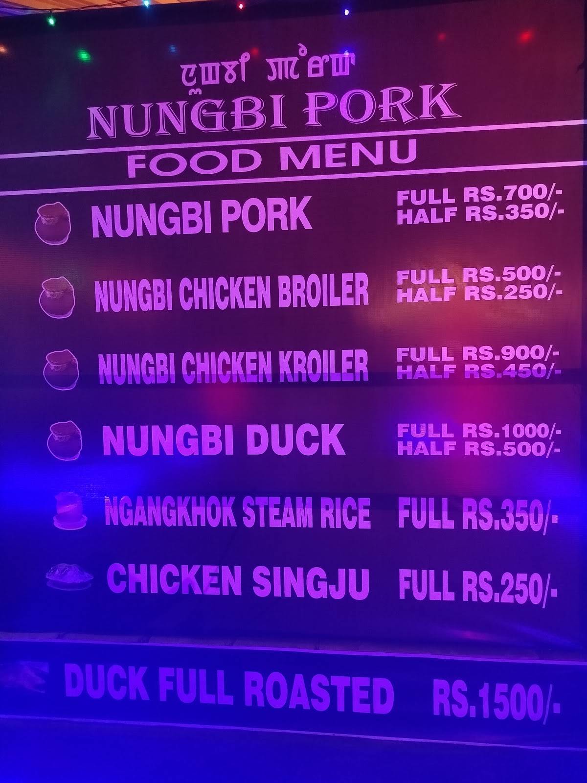 Menu at Nungbi Pork, Imphal