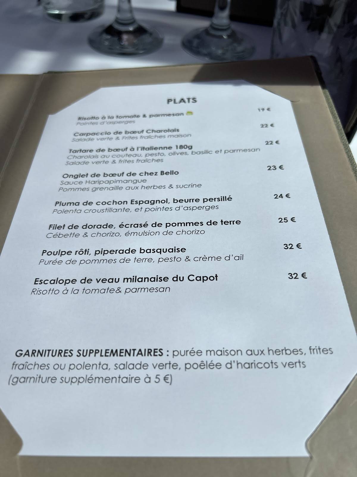 Menu au O CAPOT restaurant, Caluire-et-Cuire