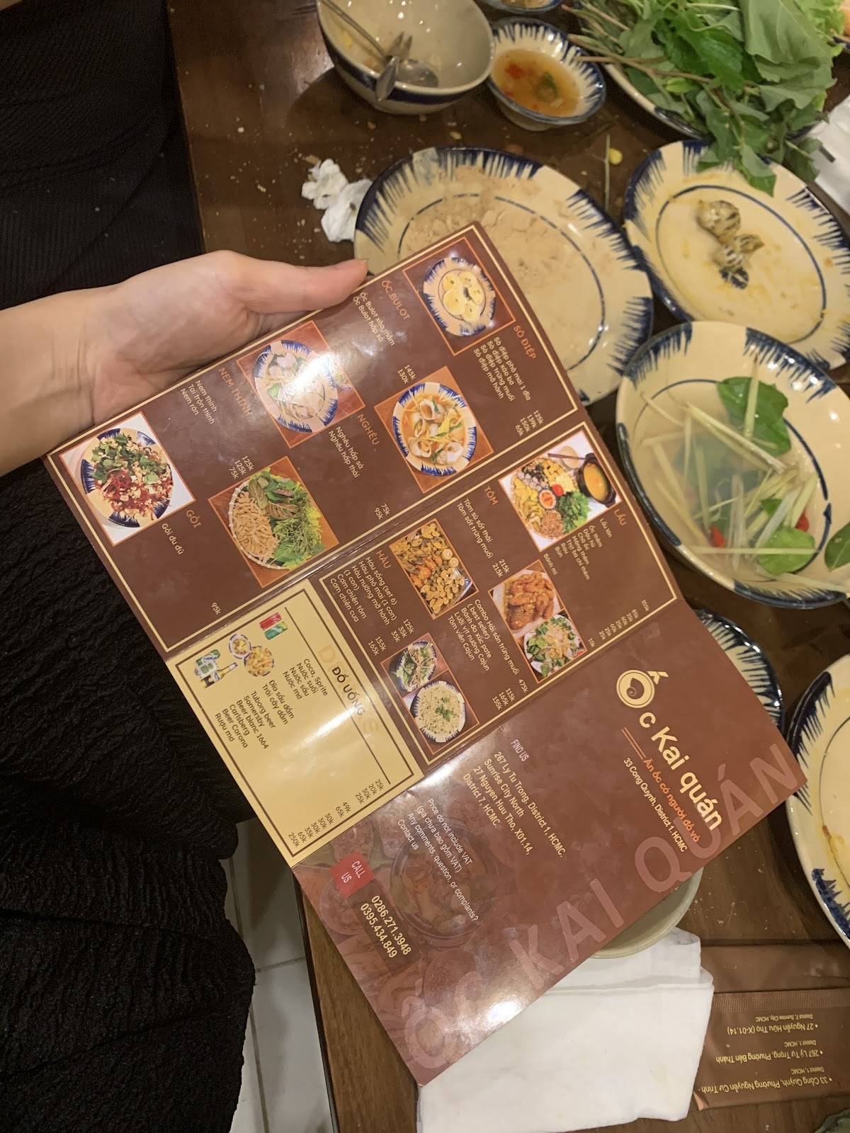 Menu at ỐC KAI QUÁN restaurant, Ho Chi Minh City