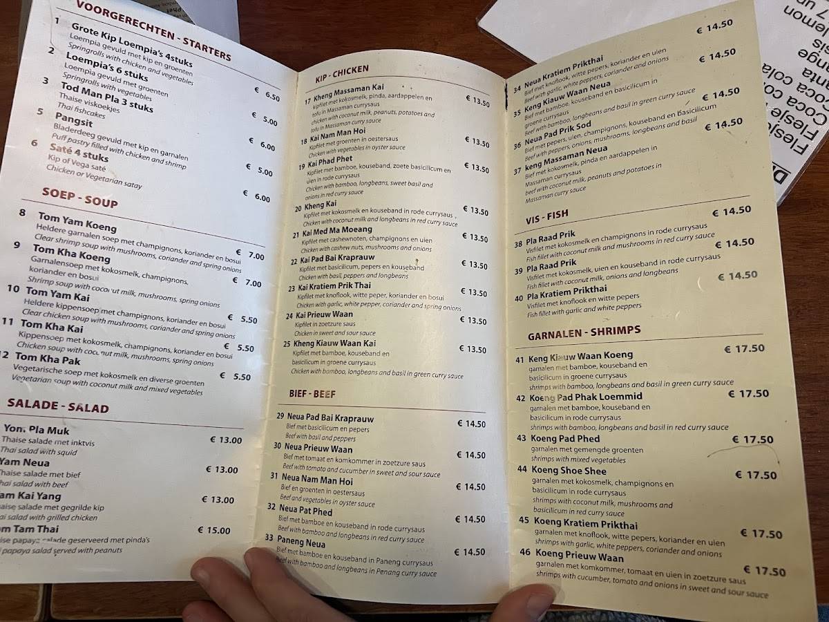Menu at OCHA Thai Restaurant, Amsterdam