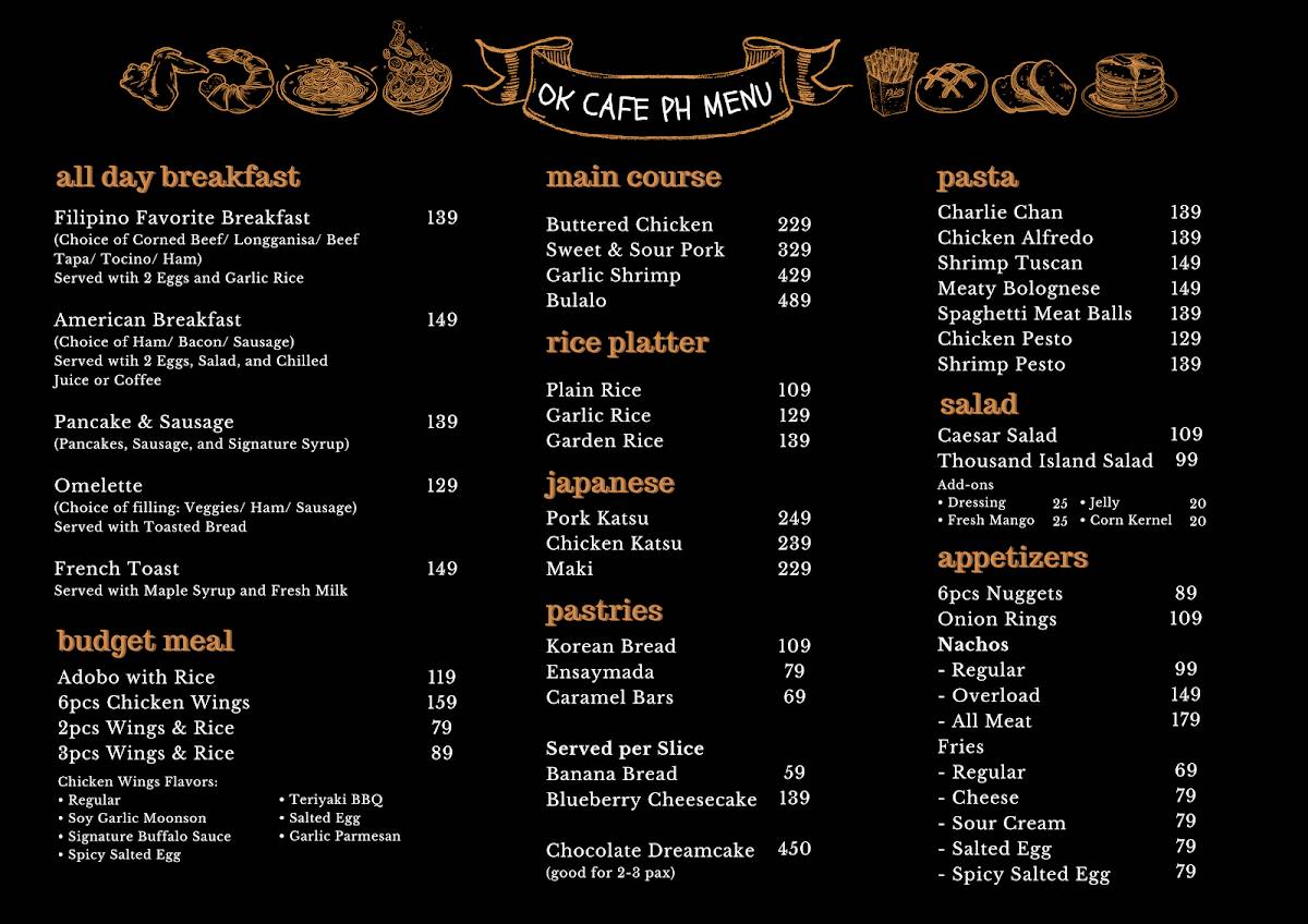 Menu at OK CAFE Kaypian Branch, San Jose del Monte City