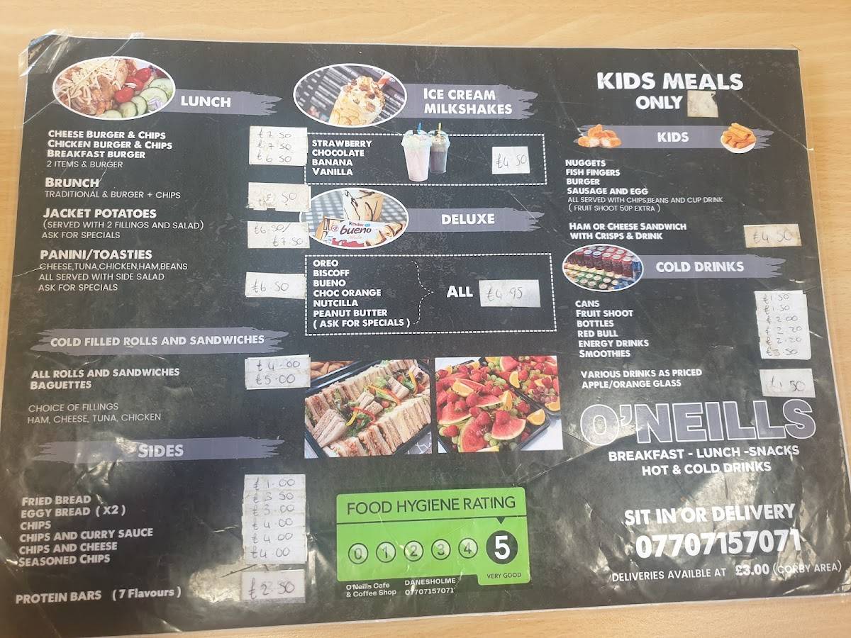 Menu at O'Neills Cafè cafe, Corby