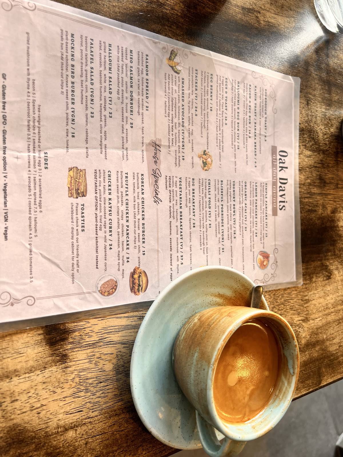 Carta del café Oak Davis, Sutherland