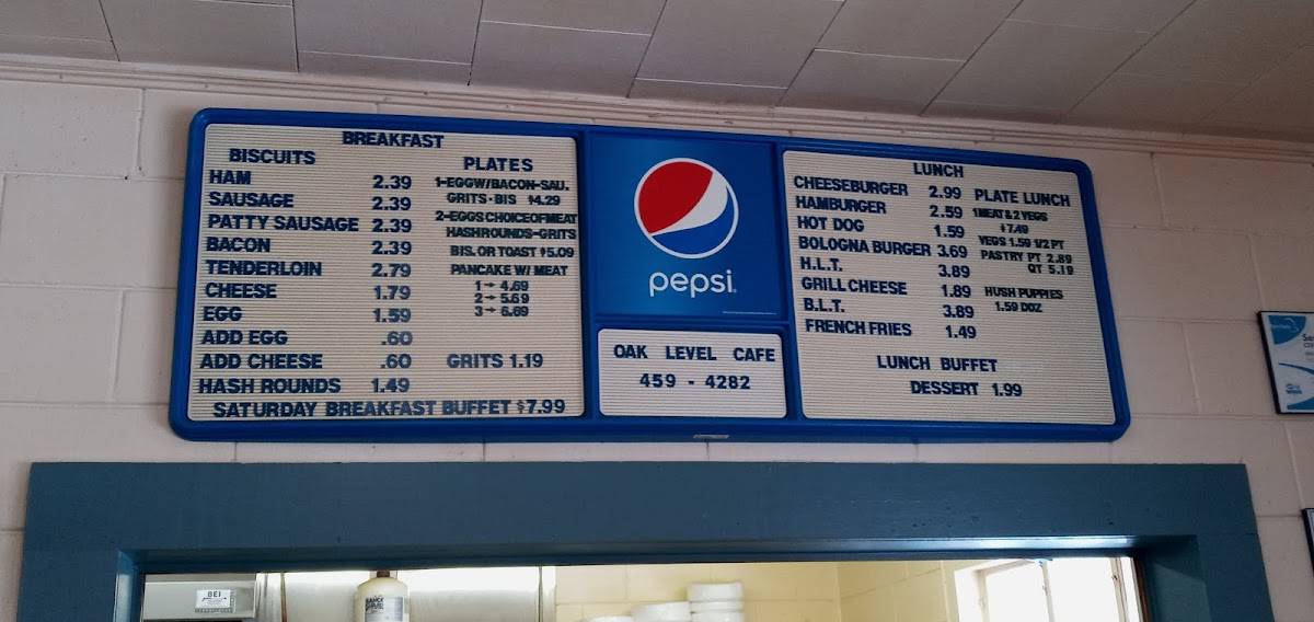 Menu at Oak Level Cafe, Rocky Mount