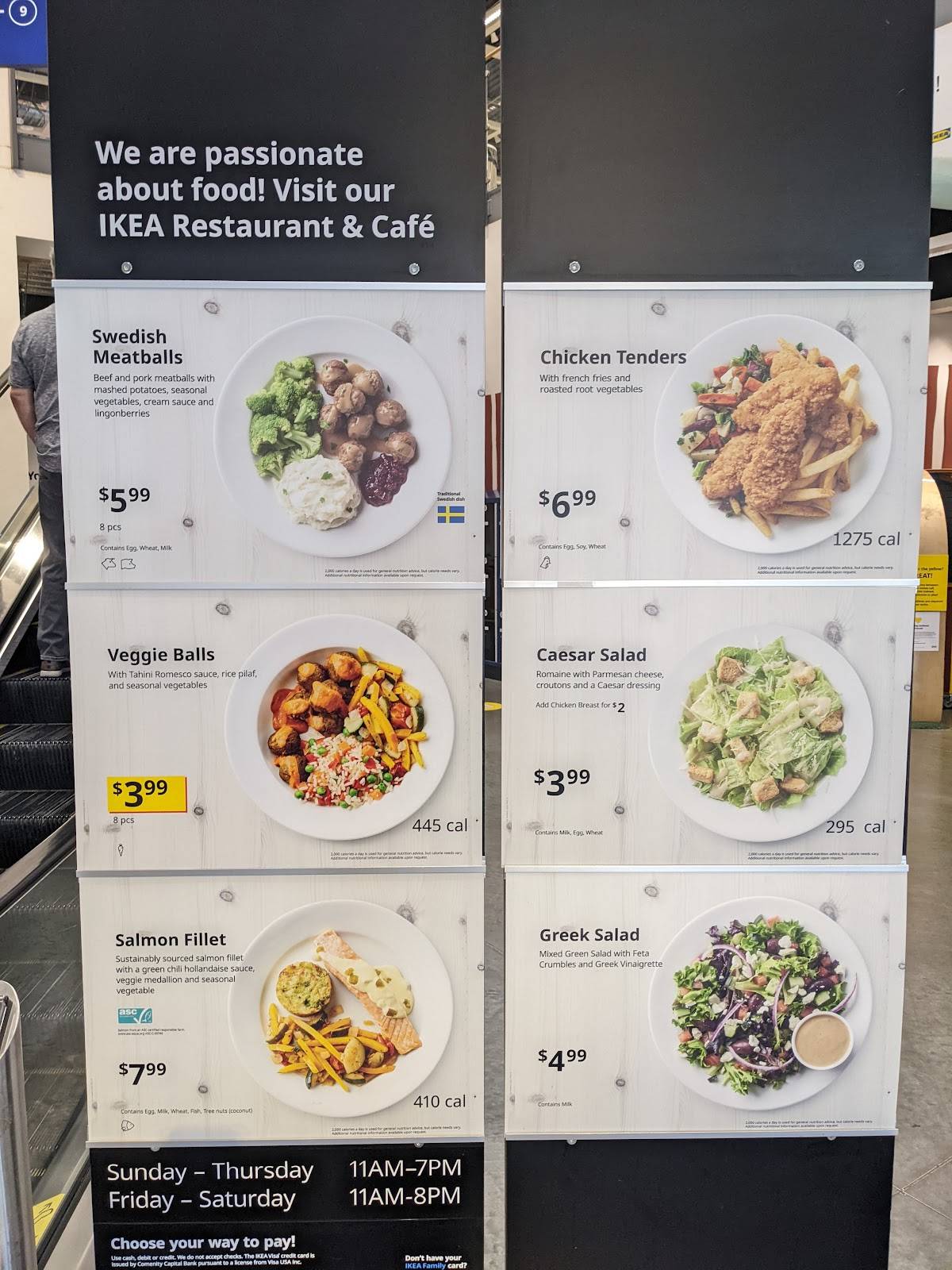 Menu at IKEA Swedish restaurant, Orlando