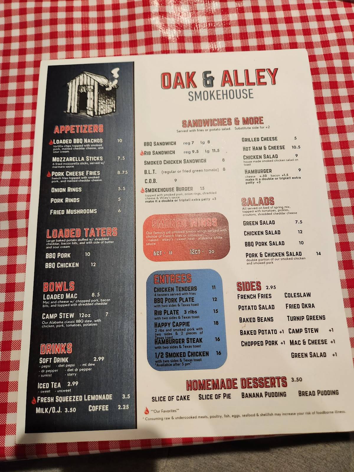 Menu at Oak & Alley Smoke House LLC restaurant, Eufaula