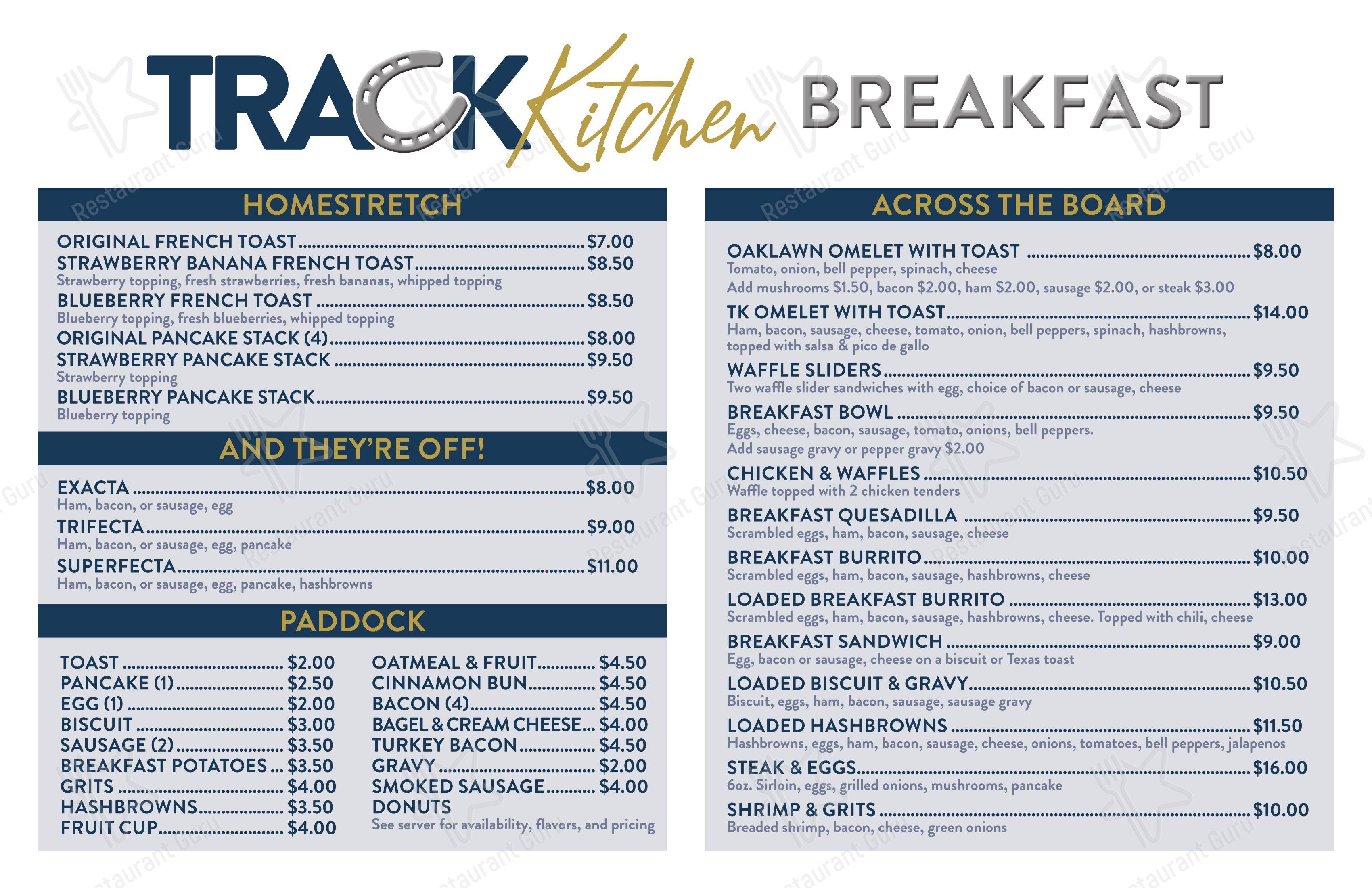Menu at Oaklawn Track Kitchen pub & bar, Hot Springs