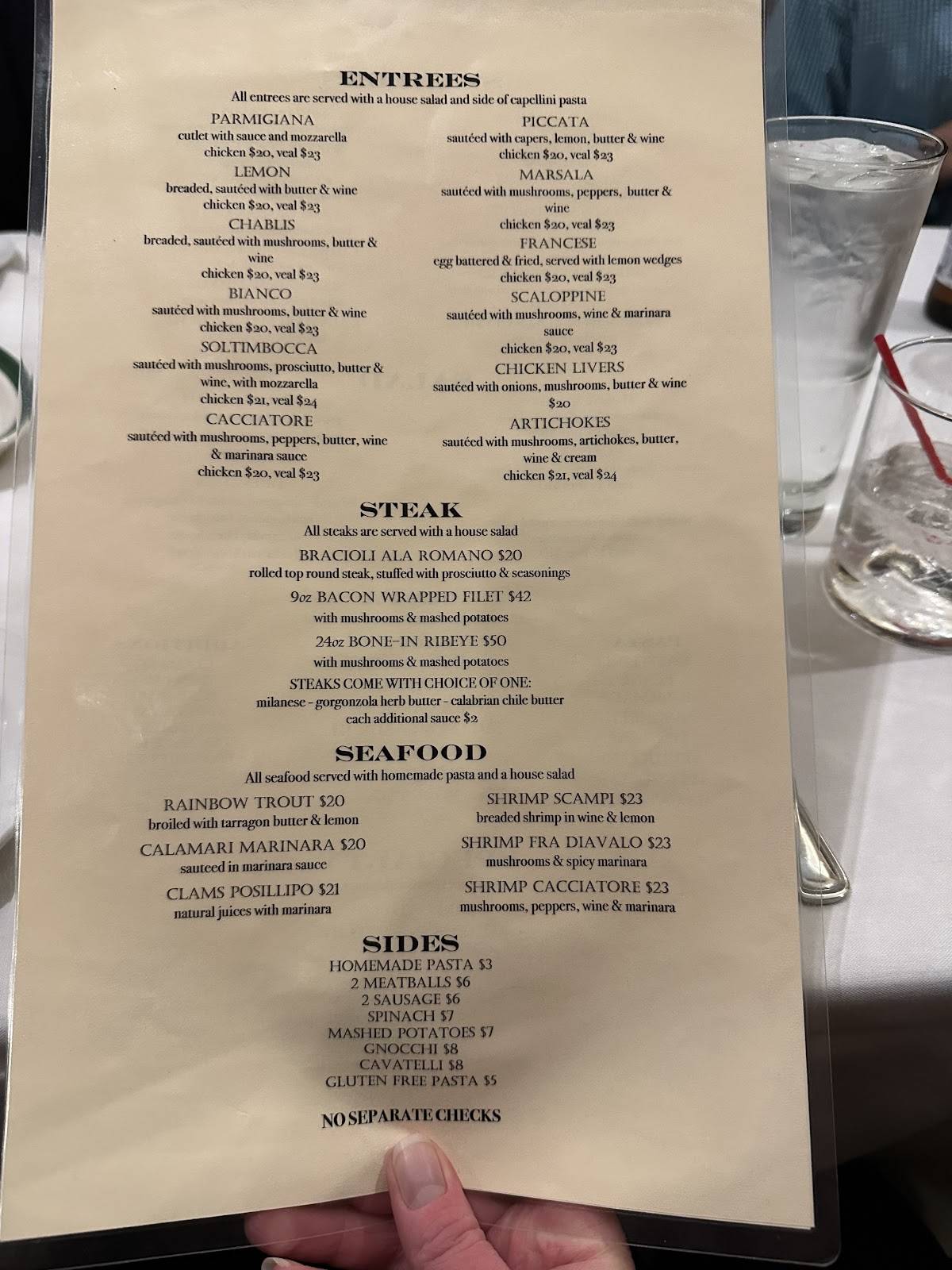 Menu at Oaks Inn restaurant, Endicott