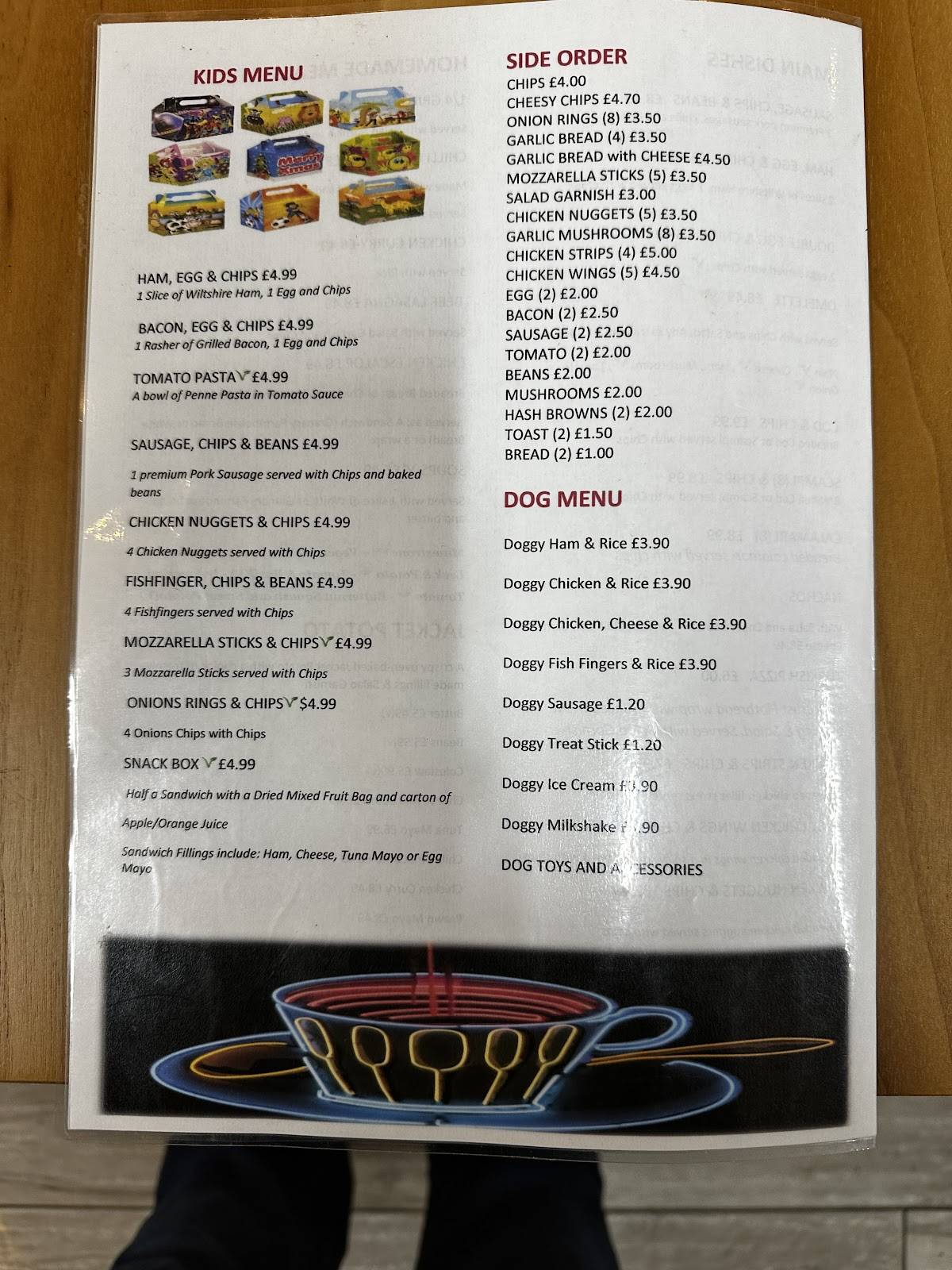 Menu at Oaks Park Cafe, Banstead