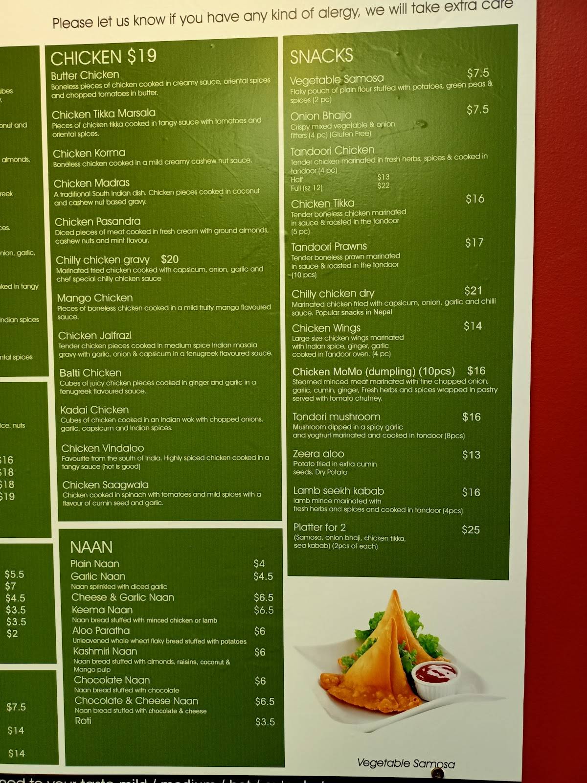Menu at India Garden - Oamaru restaurant, Oamaru