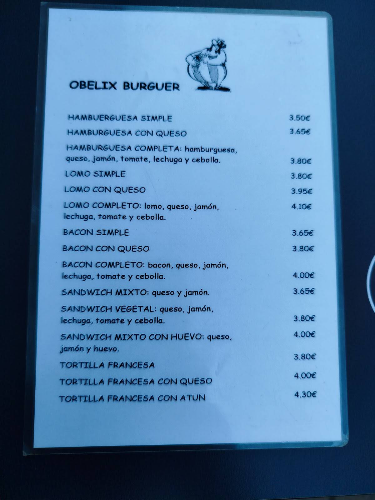 Carta del restaurante Obelix, Cangas