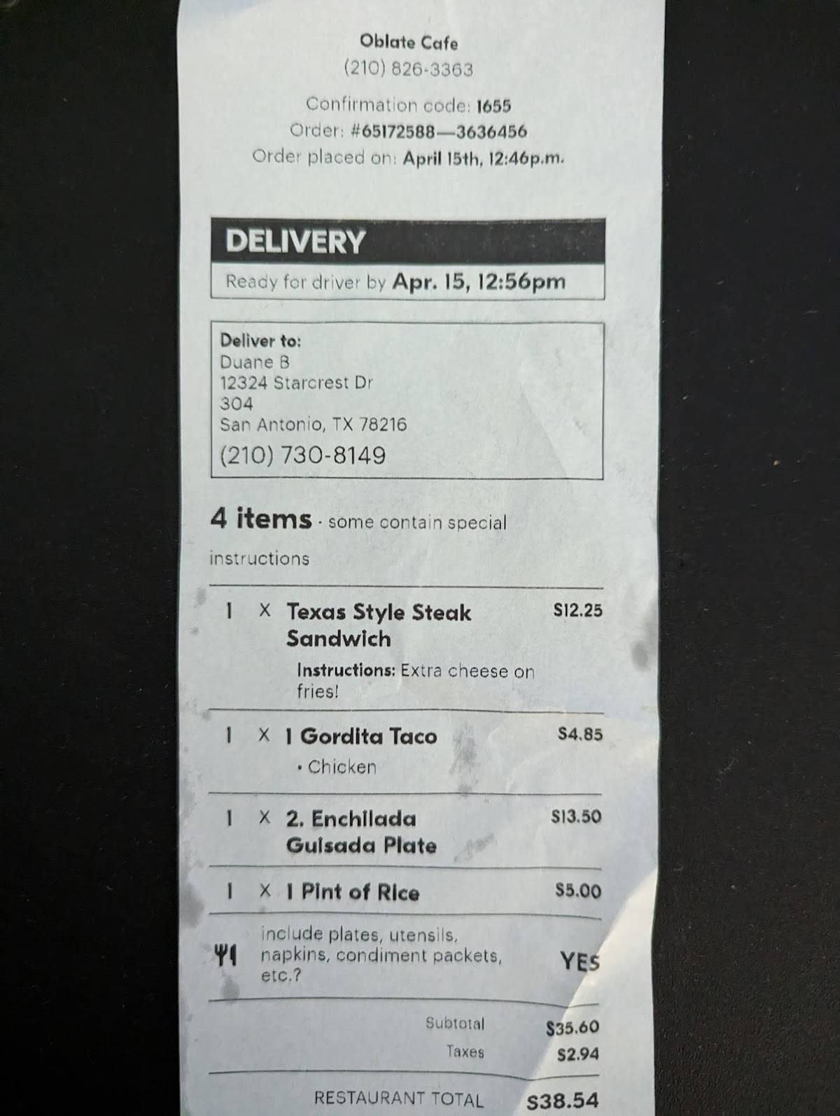 Menu at Oblate Cafe, San Antonio, 904 Oblate Dr