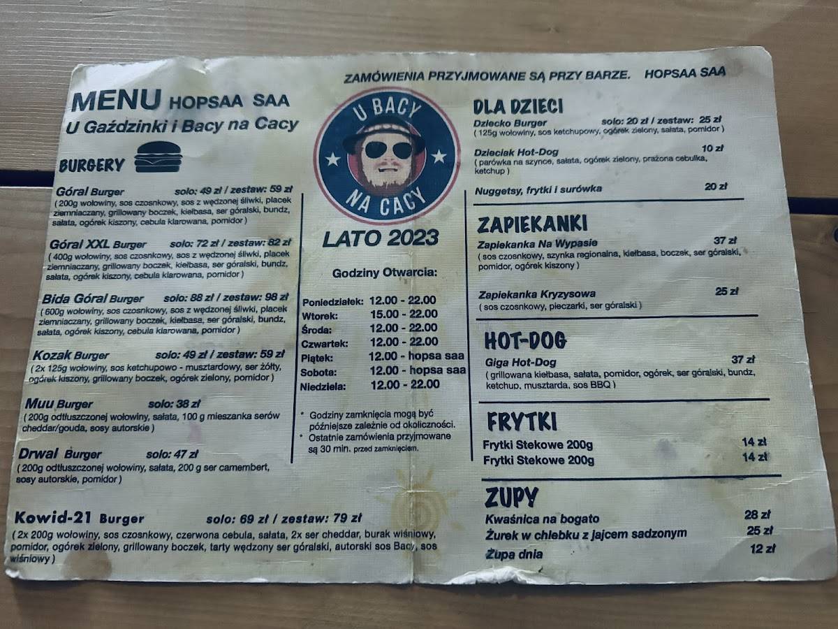 Menu at Obora 2 u Bacy i Gazdzinki jest Cacy restaurant, Chorzow