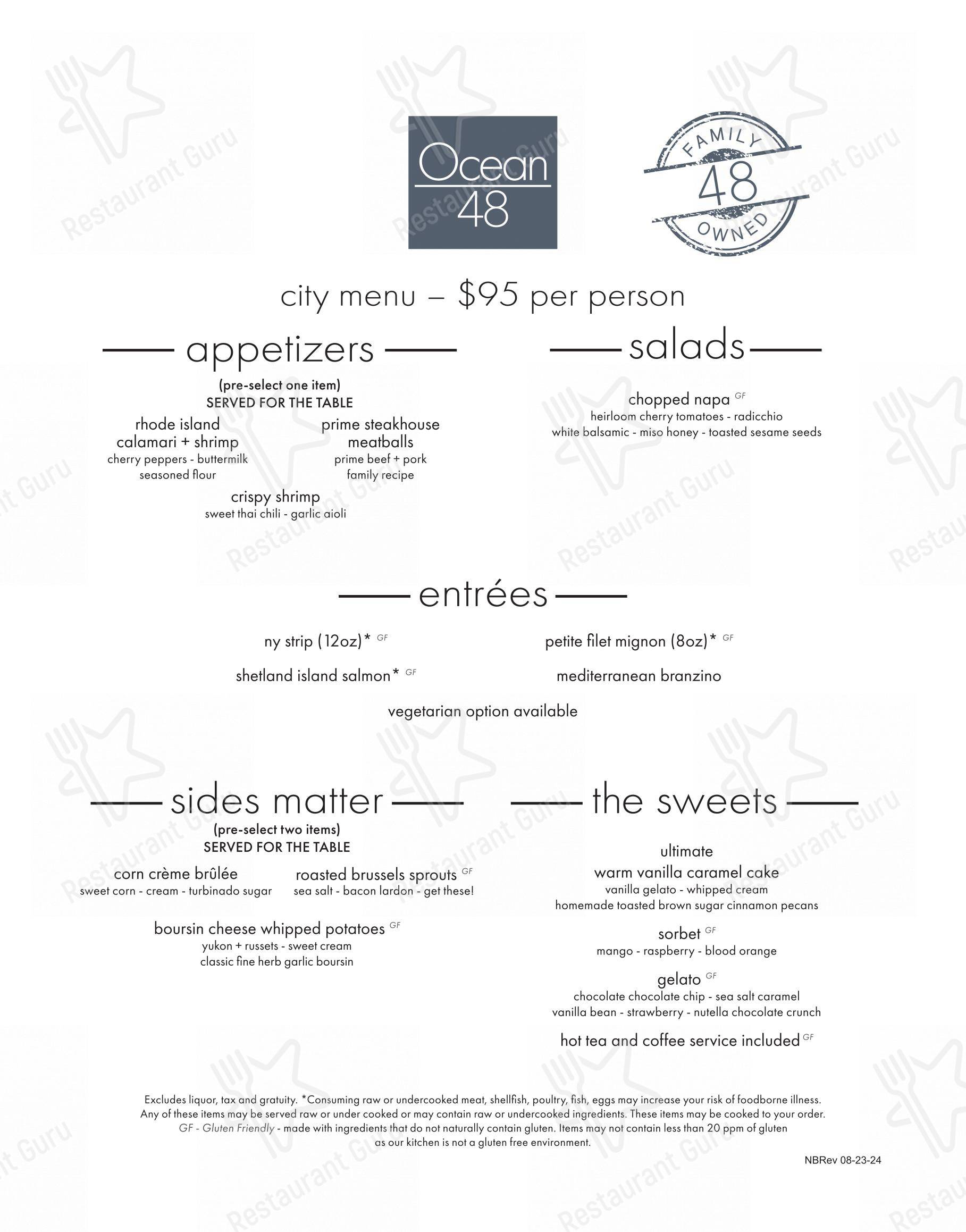 Menu at Ocean 48 pub & bar, Newport Beach