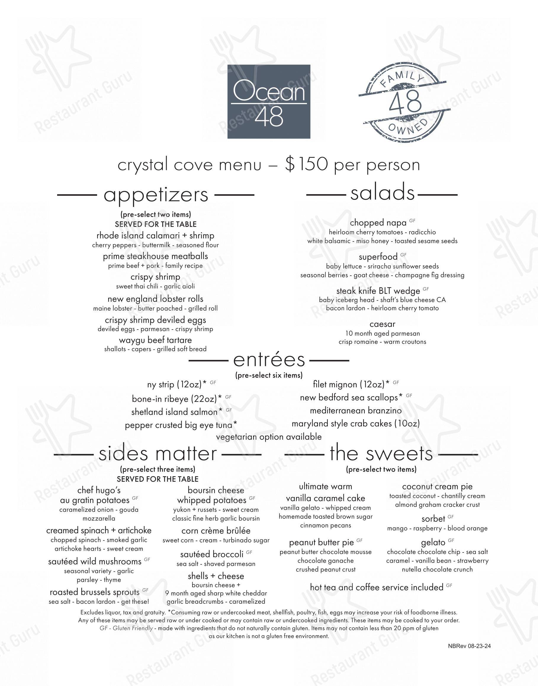 Menu at Ocean 48 pub & bar, Newport Beach