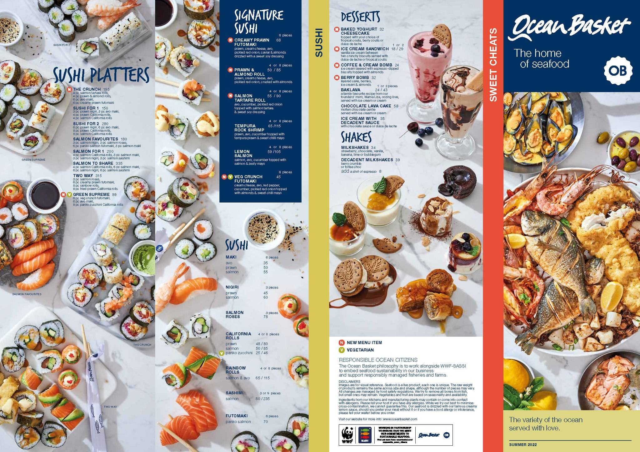 Menu at Ocean Basket restaurant, Cape Town, Kenilworth Centre