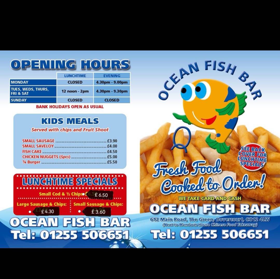 Menu at Ocean Fish Bar, Harwich