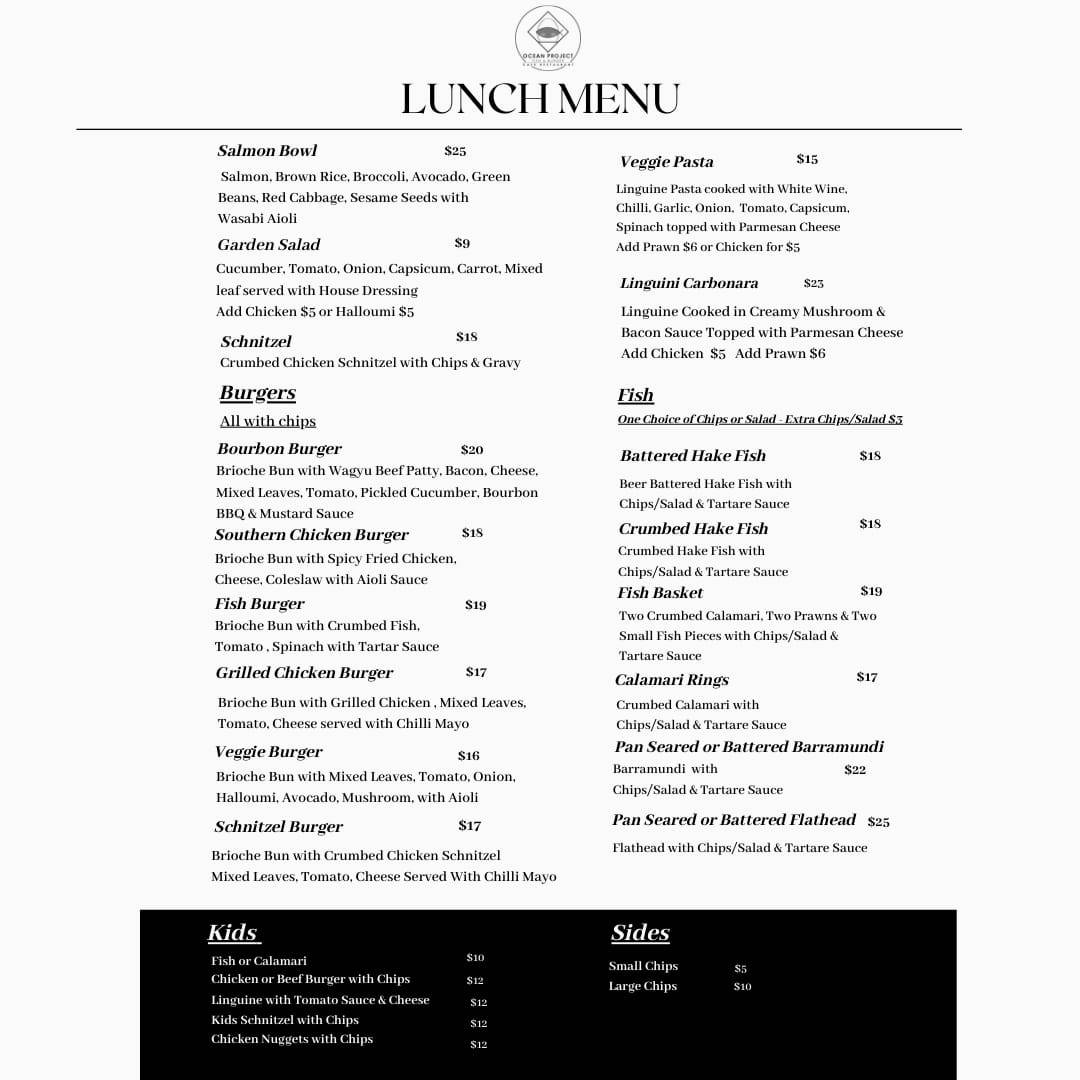 Menu at Ocean Project Café Restaurant, Orange