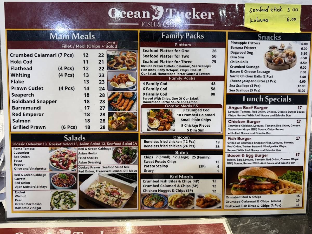 Menu at Ocean Tucker in Newmarket restaurant, Newmarket