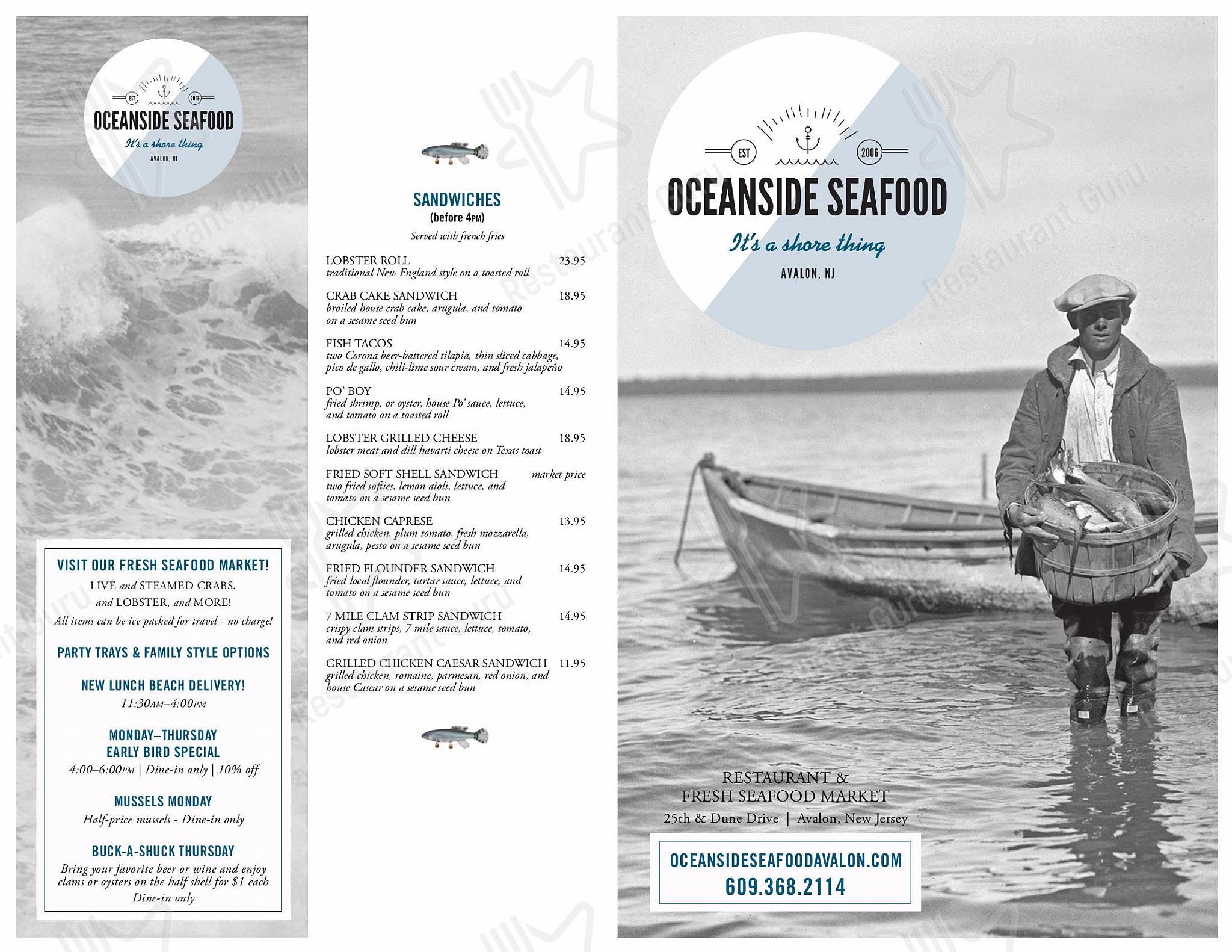 Menu at Oceanside Seafood restaurant, Avalon, Dune Dr